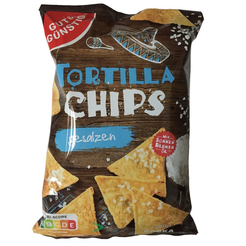 Gut und Günstig Tortillachips Mais-Chips gesalzen (300g Beutel) MHD 1
