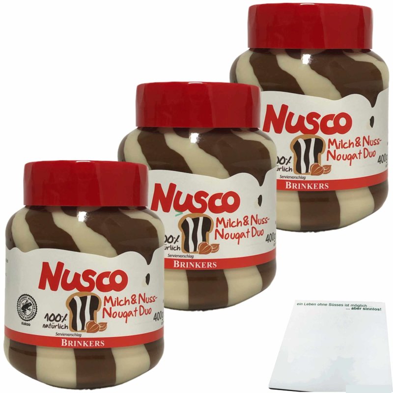 Nusco Milch & Nuss Nougat Duo Creme 3er Pack (3x400g Glas) + usy Bloc