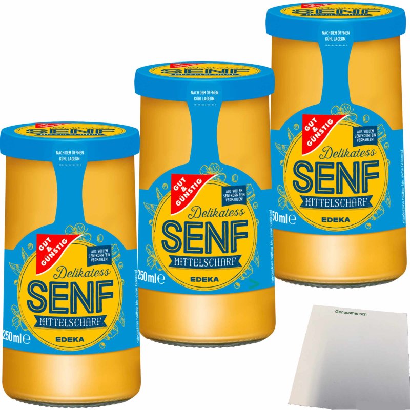 Gut&Günstig Delikatess-Senf mittelscharf 3er Pack (3x250ml Glas) + us