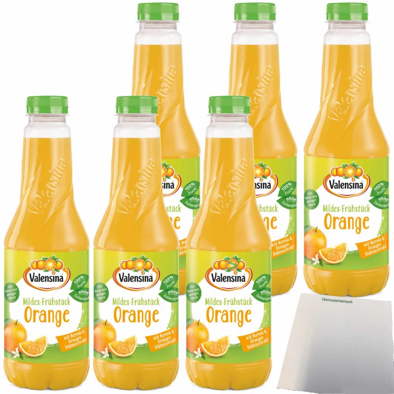 Valensina Milde Orange 100% Frucht ohne Zuckerzusatz Orangensaft 6er