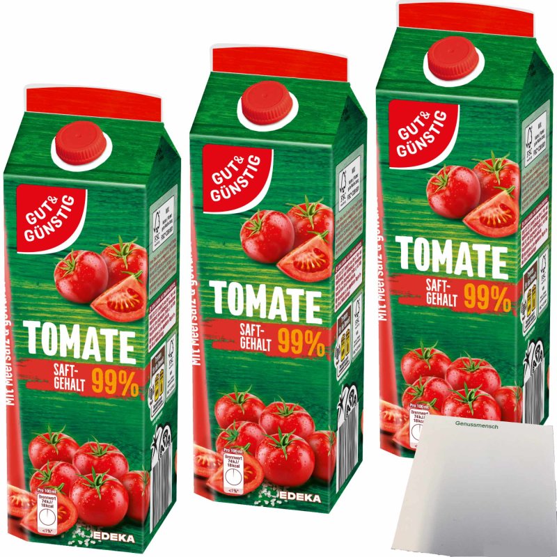 Gut&Günstig Tomatensaft Saftgehalt 99% 3er Pack (3x1 Liter Packung)