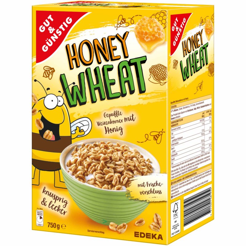 Gut&Günstig Honey Wheat gepuffte Weizenpops mit Honig gesüßt (750g Pa