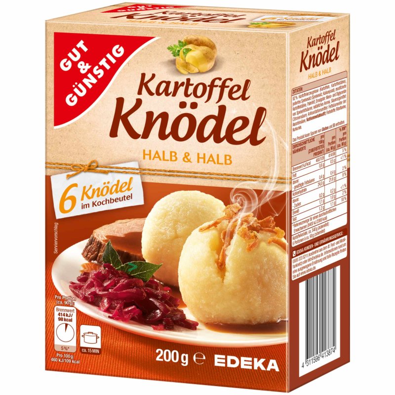 Gut&Günstig Kartoffelknödel Halb & Halb 6 Knödel (200g Packung)