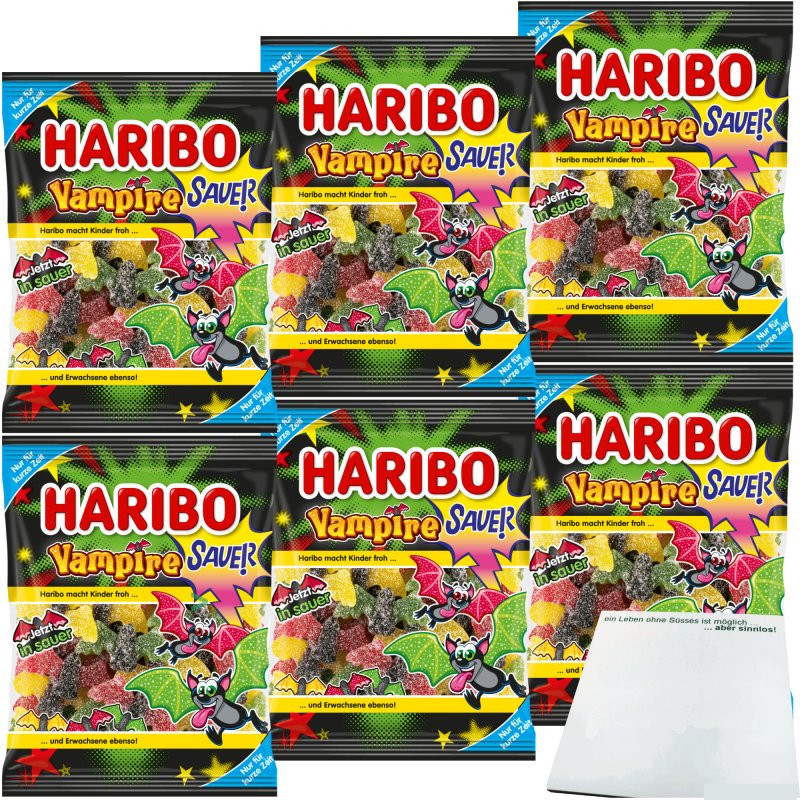 Haribo Vampire sauer Fruchtgummi und Lakritz 6er Pack (6x175g Beutel)
