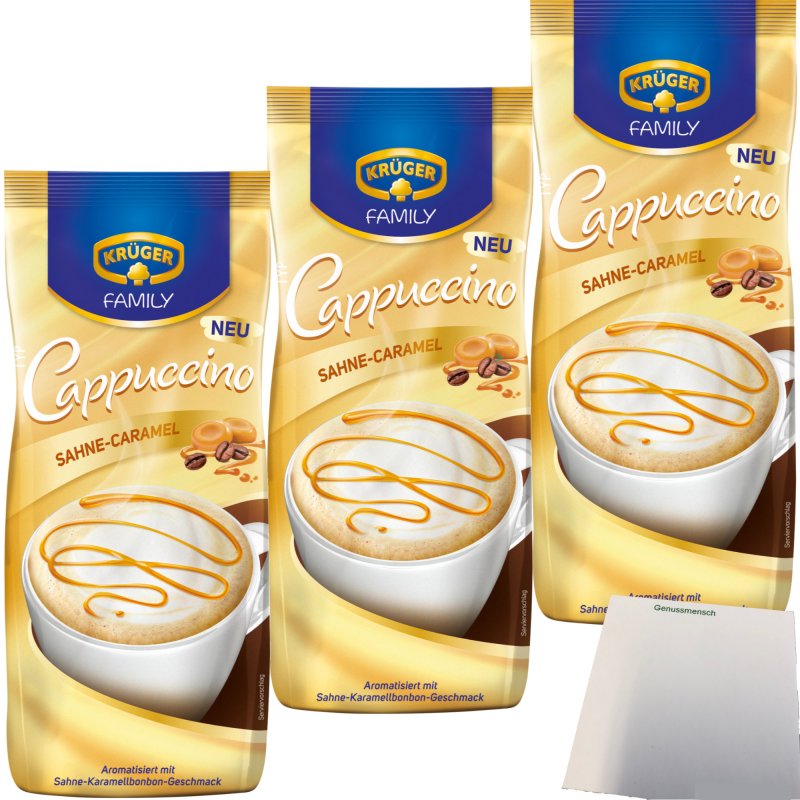 Krüger Family Cappuccino Sahne Caramel 3er Pack (3x500g Beutel) + usy