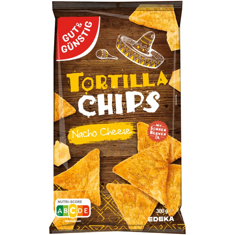 Gut&Günstig Tortillachips Cheese Mais-Chips mit Käsegeschmack (300g P
