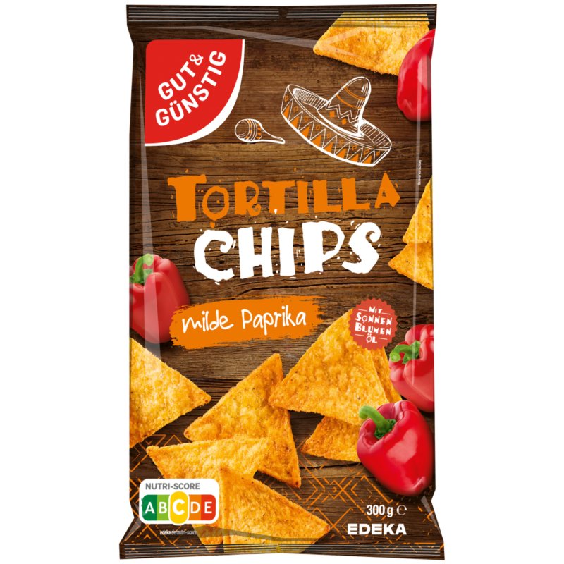 Gut&Günstig Tortillachips Mais-Chips mit Paprikageschmack (300g Packu