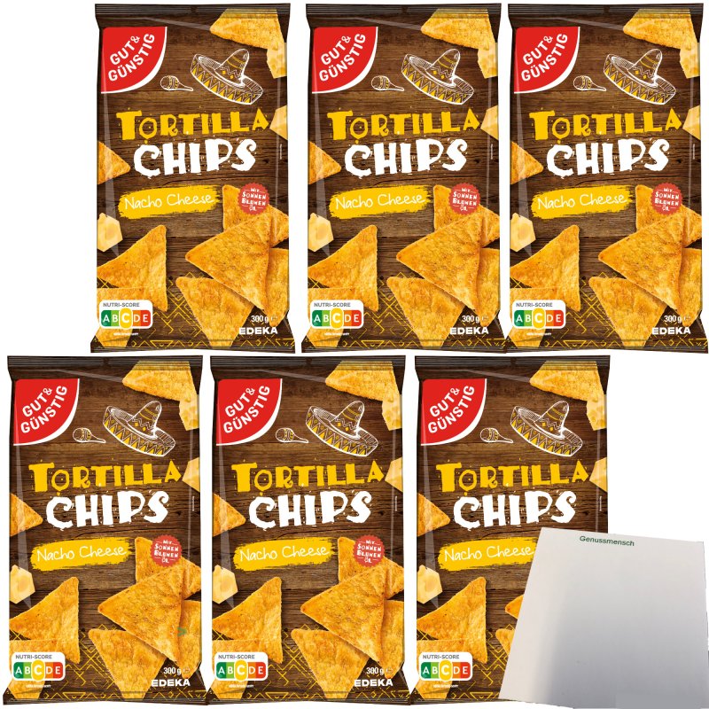 Gut&Günstig Tortillachips Cheese Mais-Chips mit Käsegeschmack 6er Pac
