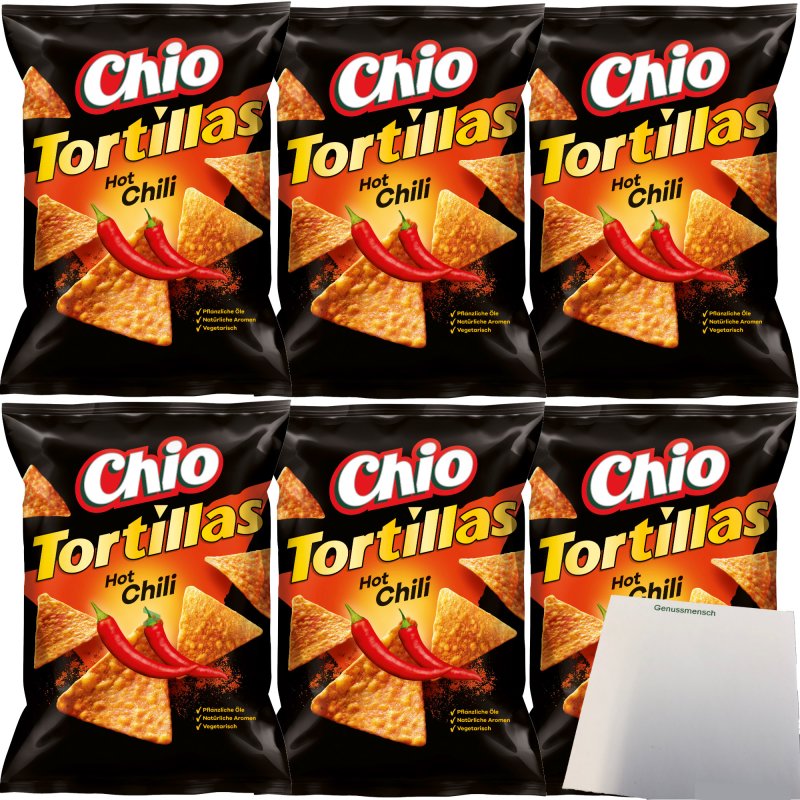 Chio Tortillas Hot Chilli 6er Pack (6x110g Packung) + usy Block