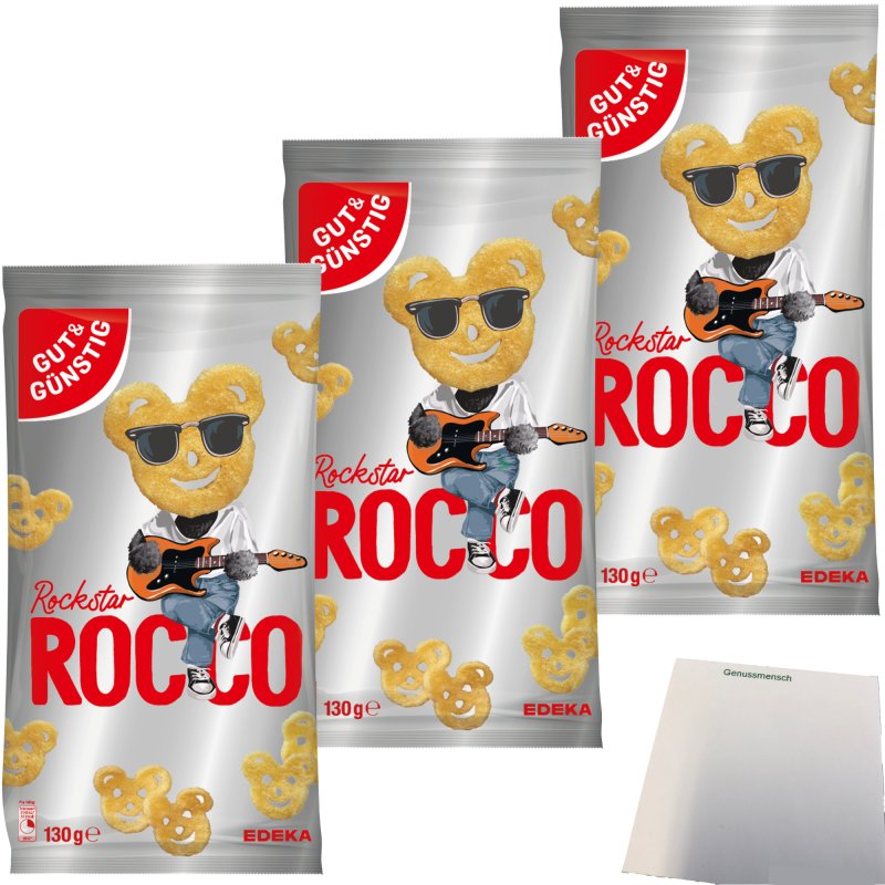 Gut&Günstig Knabbersnack ROCCO Rockstar 3er Pack (3x130g Tüte) + usy