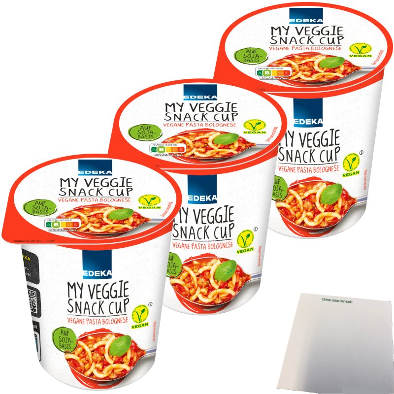 Edeka My Veggie Snackcup Pasta Bolognese 3er Pack (3x60g Becher) + us
