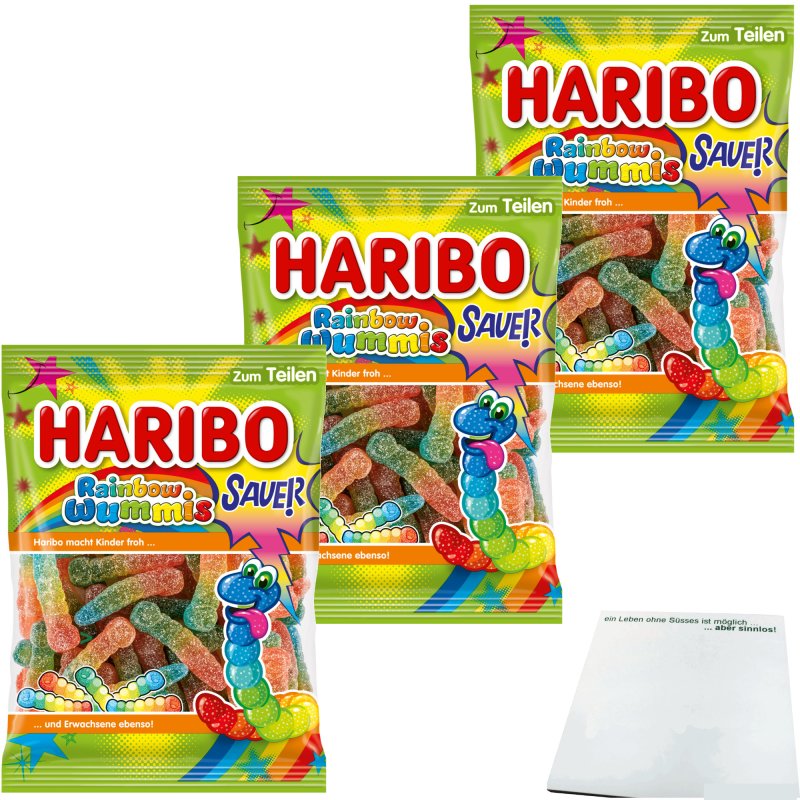 Haribo Rainbow Wummis Sauer Fruchtgummi 3er Pack (3x160g Beutel) + us