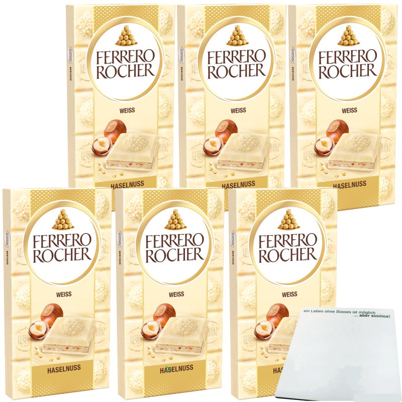 Ferrero Schokolade Rocher Haselnuss Weiss 6er Pack (6x90g Tafel) + us