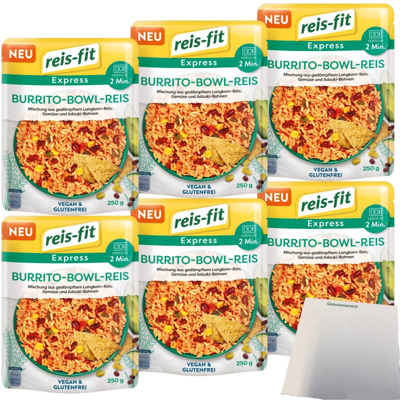 Reis-Fit Express Burrito-Bowl Reis 6er Pack (6x250g Packung) + usy Bl