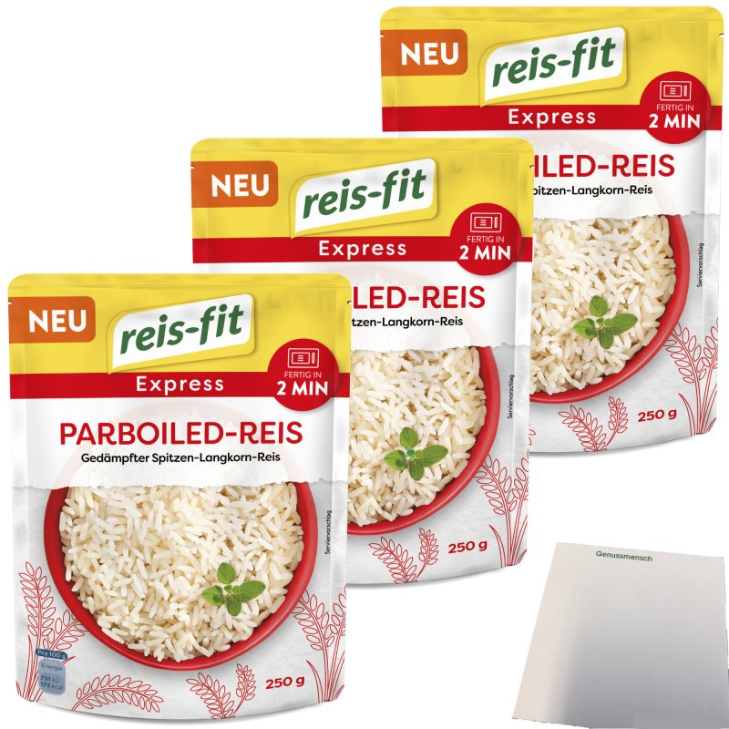 Reis-Fit Express Langkorn Parboiled Reis 3er Pack (3x250g Packung)