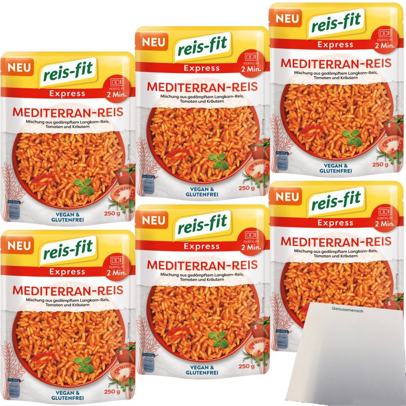 Reis-Fit Express mediterran Reis 6er Pack (6x250g Packung) + usy Bloc