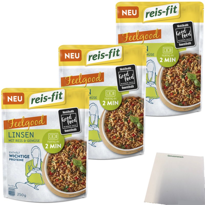 Reis-Fit Feelgood Linsen mit Gemüse und Reis 3er Pack (3x250g Packung