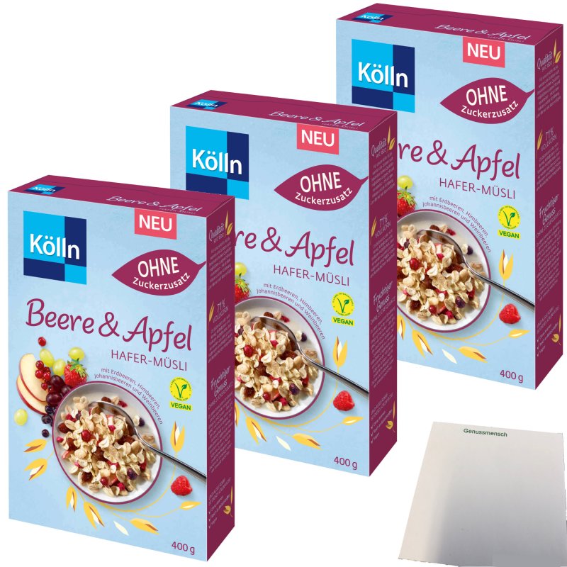 Kölln Müsli Beere-Apfel-Hafer ohne Zuckerzusatz 3er Pack (3x400g Pack