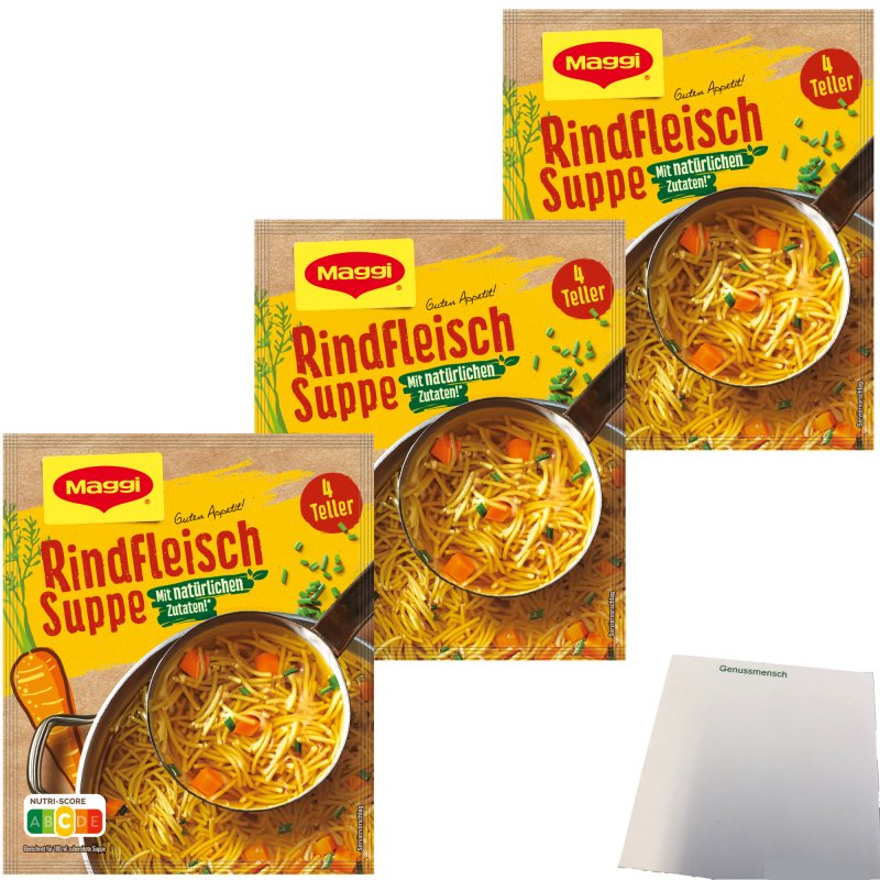 Maggi Rindfleisch Suppe mit Nudeln und Gemüse 3er Pack (3x85g Packung