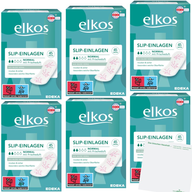 Elkos Slipeinlagen normal mit Frischeduft 6er Pack (6x45 Stück) + usy