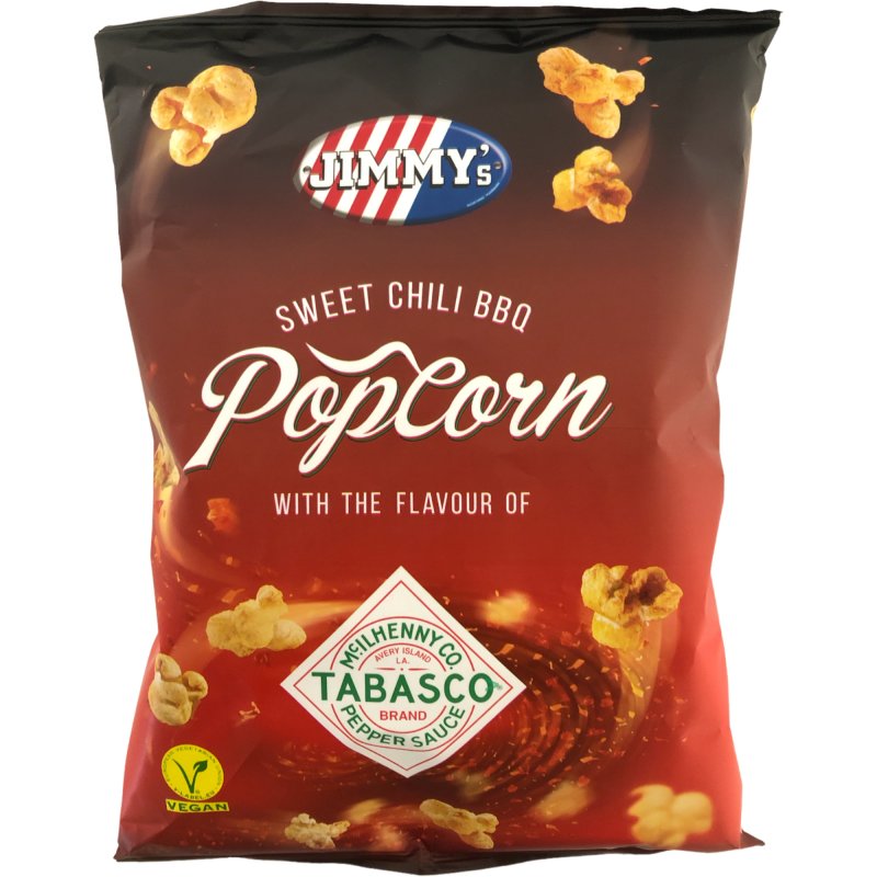 Jimmy's Sweet-Chili-BBQ Popcorn mit Tabasco (90g Packung)