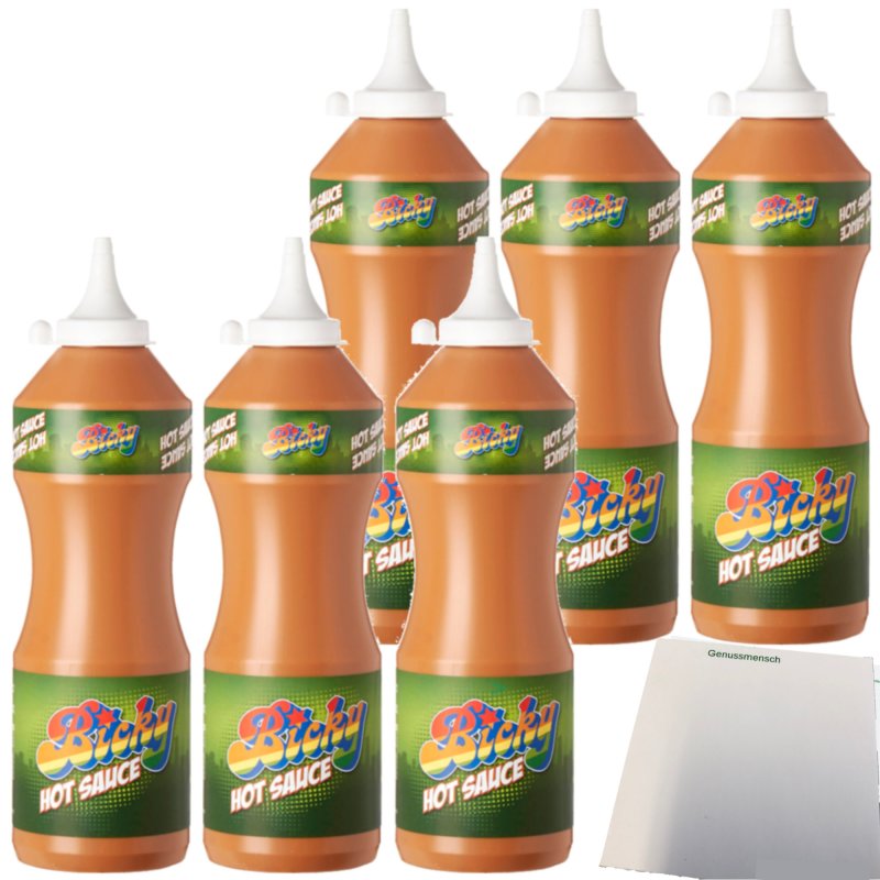 Bicky Hot Sauce scharfe Soße 6er Pack (6x840ml Flasche) + usy Block
