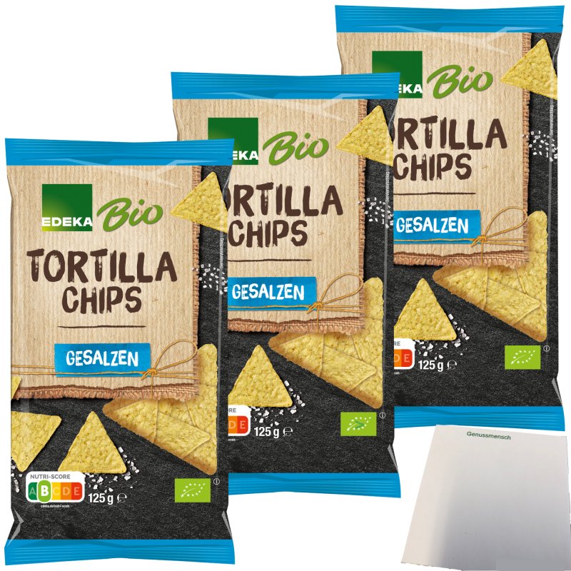 Edeka Bio Tortillachips gesalzen aus Maismehl 3er Pack (3x125g Packun