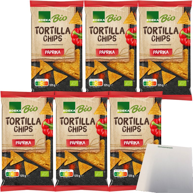 Edeka Bio Tortillachips Paprika Mais-Chips mit Paprikageschmack 6er P