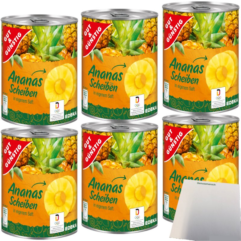 Gut&Günstig Ananas ganze Scheiben in eigenem Saft 6er Pack (6x820g Do