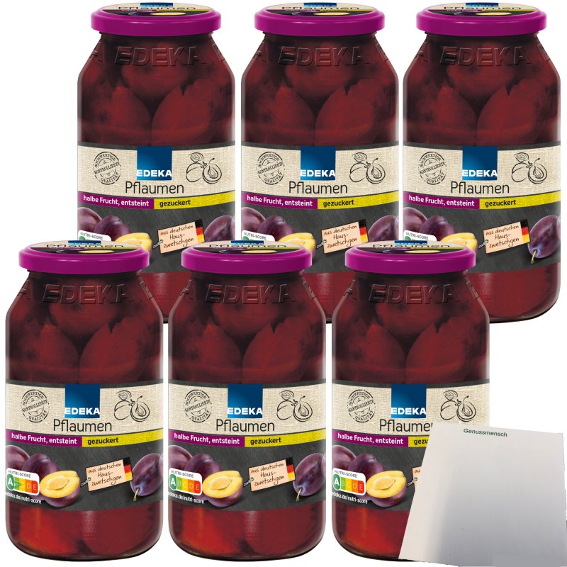 Edeka Pflaumen halbe Frucht gezuckert 6er Pack (6x680g Glas) + usy Bl