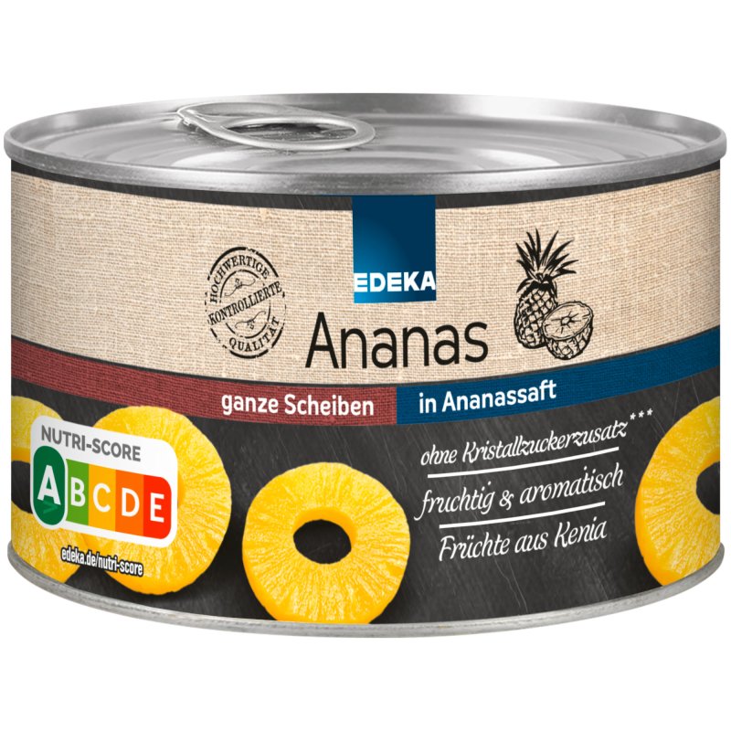 Edeka Ananas ganze Scheiben in Ananassaft fruchtig aromatisch (227g D