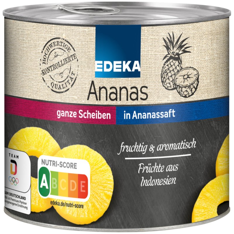 Edeka Ananas ganze Scheiben in Ananassaft fruchtig aromatisch (432g D