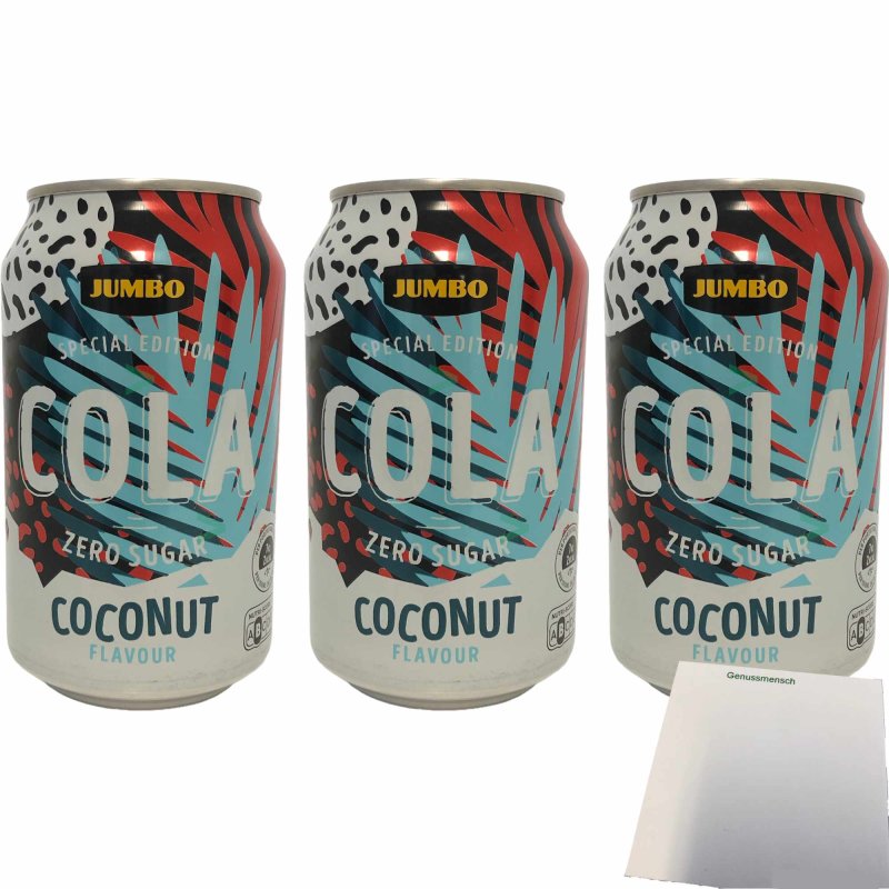 Jumbo Cola Coconut Flavour 0% sugar 3er Pack (3x0,33l Dose Kokosnuss-