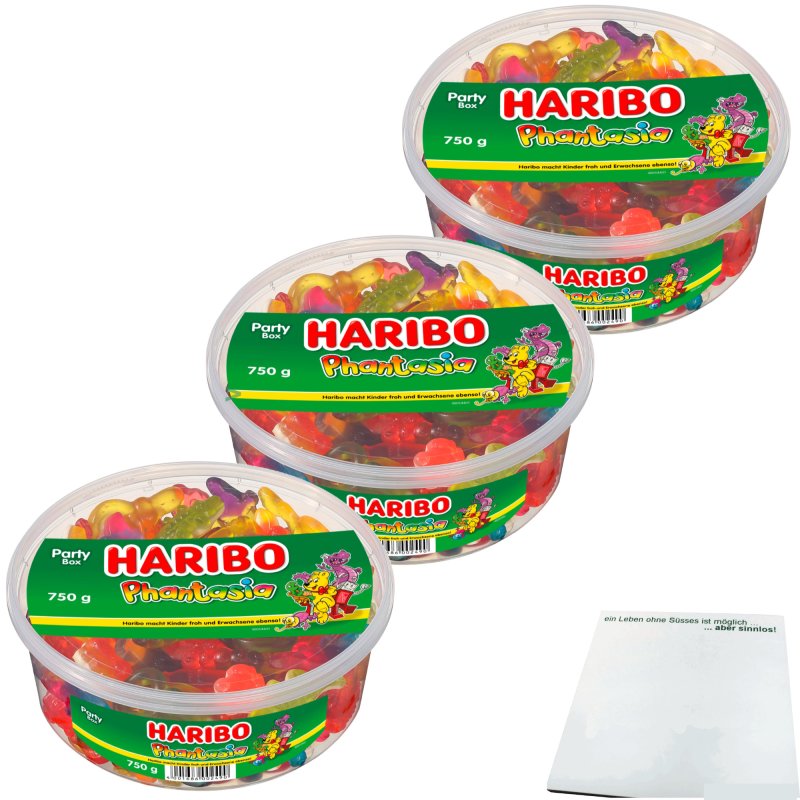 Haribo Phantasia Party Box 3er Pack (3x750g Dose) + usy Block