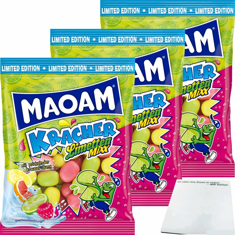 Haribo Maoam Kracher Limetten Mixx 3er Pack (3x200g Beutel) + usy Blo