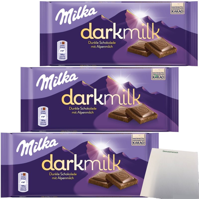 Milka Dark Milk Dunkle Alpenmilch Schokolade 3er Pack (3x85g Tafel)