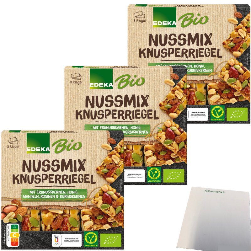 Edeka Bio Knusperriegel Nussmix 3er Pack (3x3x25g Riegel) + usy Block