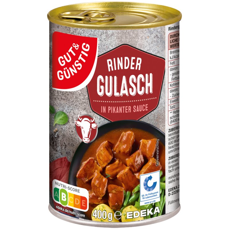 Gut&Günstig Rinder Gulasch in pikanter Sauce (400g Dose)