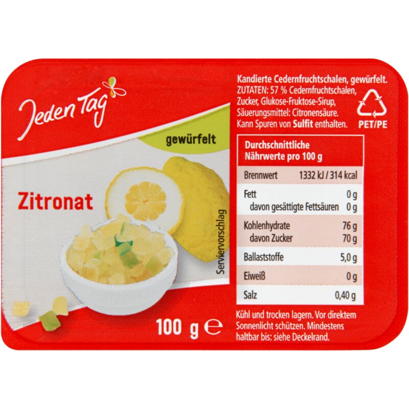 Jeden Tag Citronat Kandierte Zitronenschalen (100g)