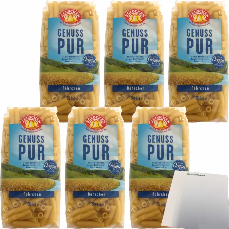 3 Glocken Nudeln Genuss Pur Röhrchen 6er Pack (6x500g Packung) + usy