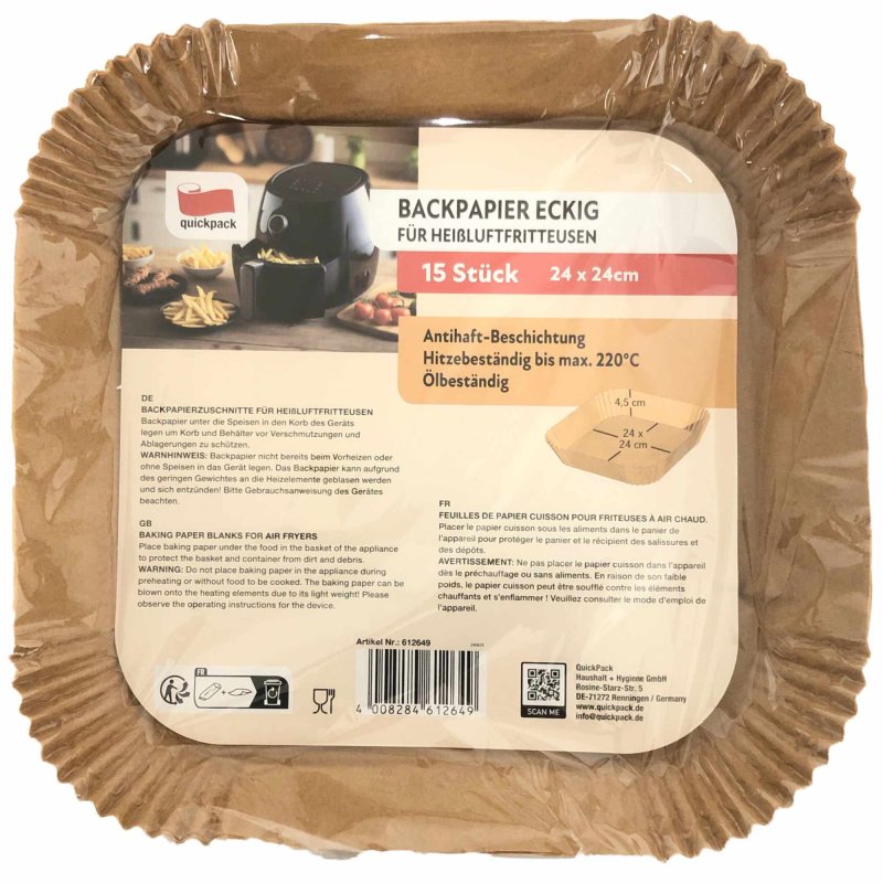 Quickpack Backpapier Eckig für Heissluftfritteuse (1x Packung mit 15S