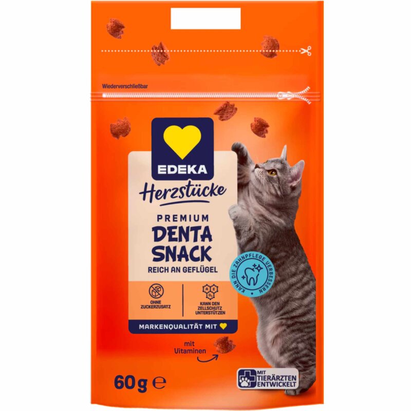 Edeka Herzstücke Premium Denta Snack Geflügel, Katzensnack (60g Packu