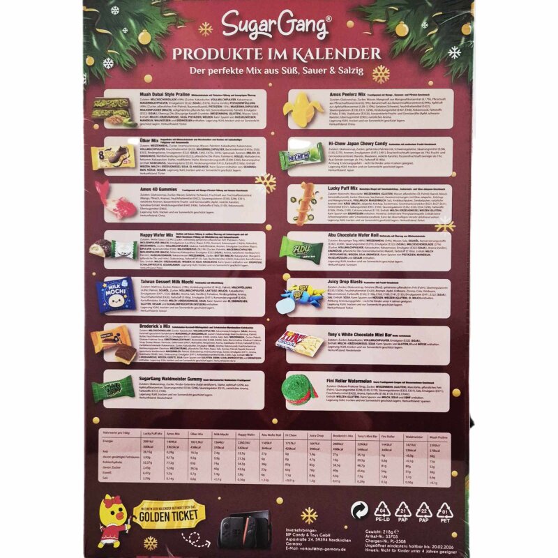 SugarGang Adventskalender mit legendären seltenen Inhalten (218g Pack