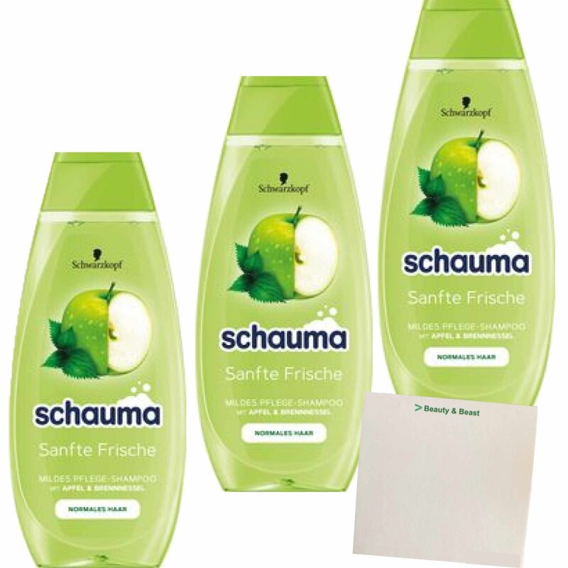 Schauma Sanfte Frische Shampoo 3er pack (3x400ml Flasche) + usy Block