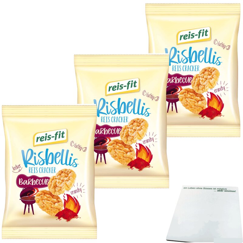 Reis-Fit Risbellis Reis Cracker Barbecue 3er Pack (3x40g Packung) + u