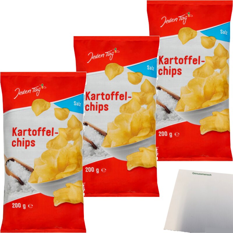 Jeden Tag Kartoffelchips Salz 3er Pack (3x200g Packung) + usy Block