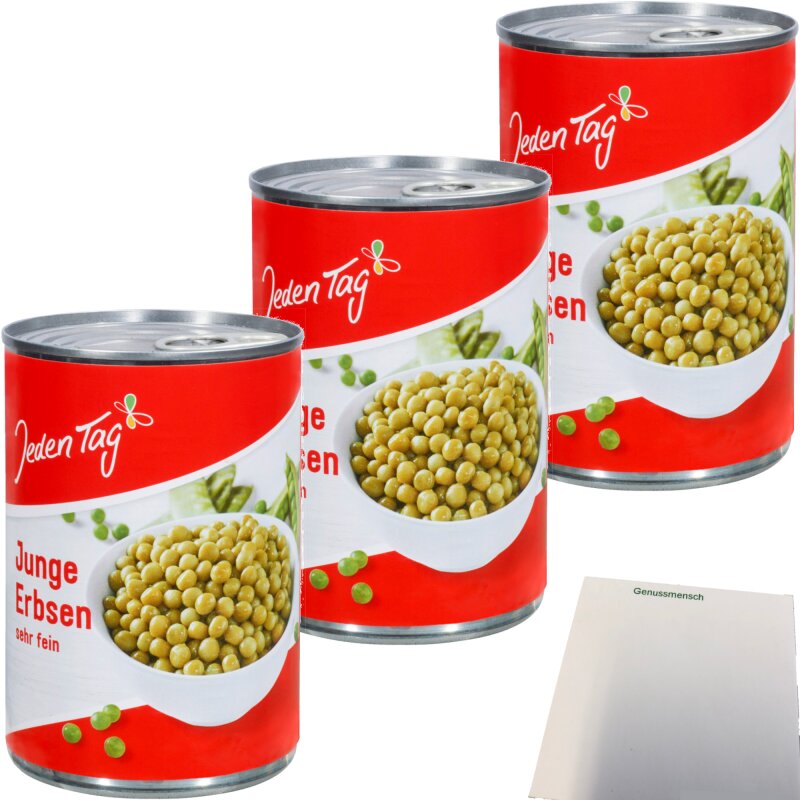 Jeden Tag Erbsen sehr Fein 3er Pack (3x425g Dose) + usy Block