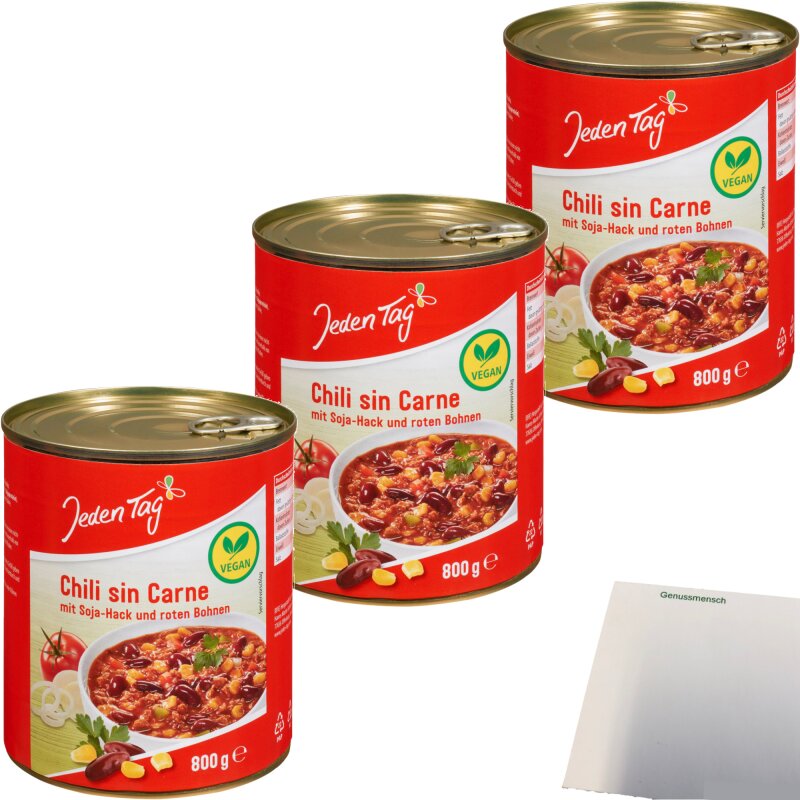 Jeden Tag Chili sin Carne Fertiggericht 3er Pack (3x800g Dose) + usy