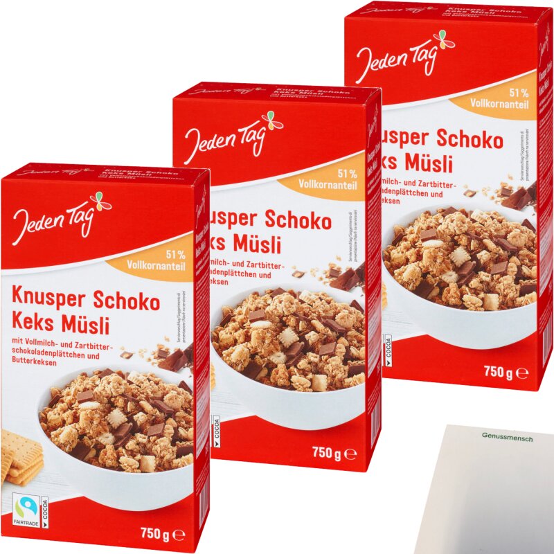 Jeden Tag Knusper Schoko Keks Müsli 3er Pack (3x750g Packung) + usy B