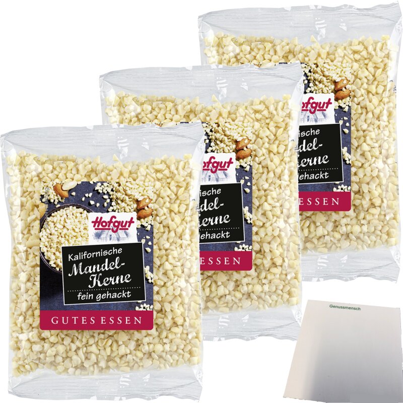 Hofgut Kalifornische Mandeln gehackt 3er Pack (3x100g Beutel) + usy B